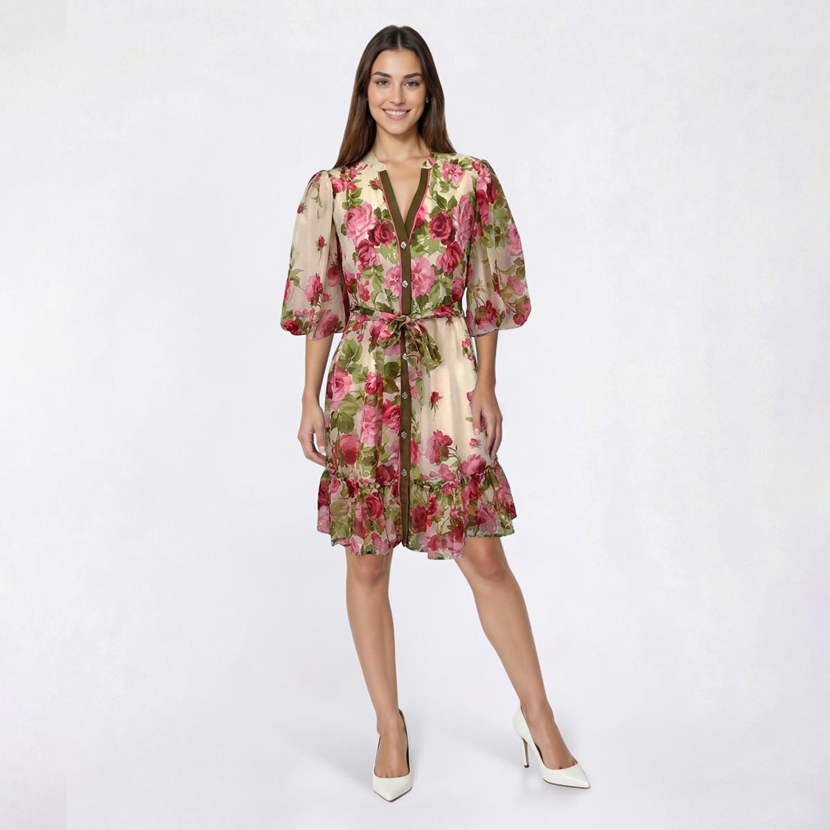 Click here for Womens Sandra Darren Floral Chiffon Ruffle Hem Shi... prices